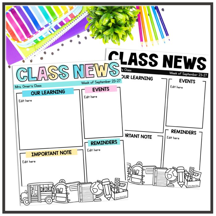 Class Newsletter Template Editable Word First 2nd Third Grade ...